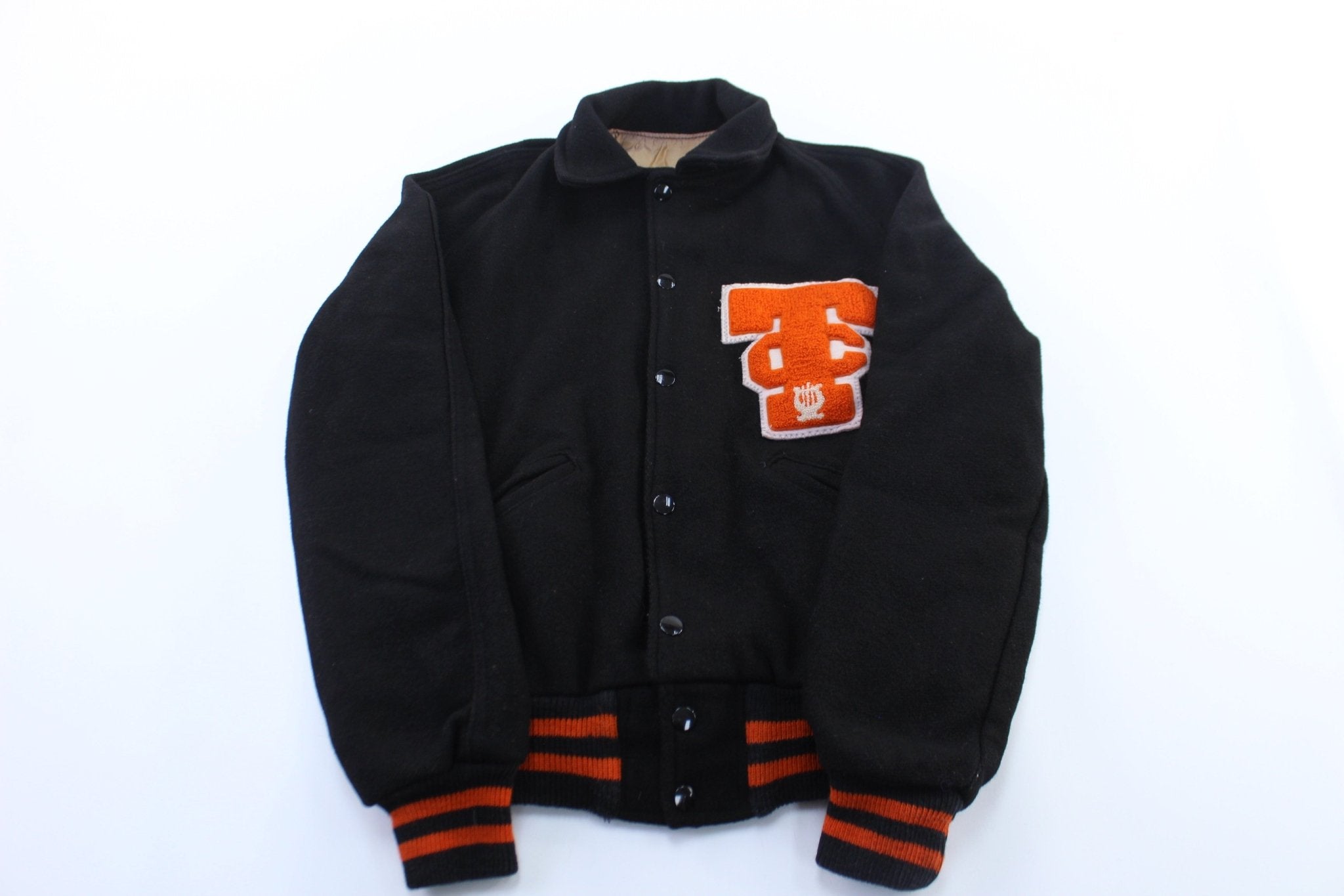 60's Black & Orange Varsity Letterman Jacket – ThriftedThreads.com