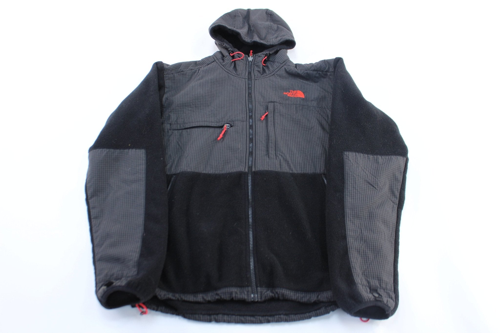 The North Face Embroidered Logo Red & Black Denali Hooded Jacket ...