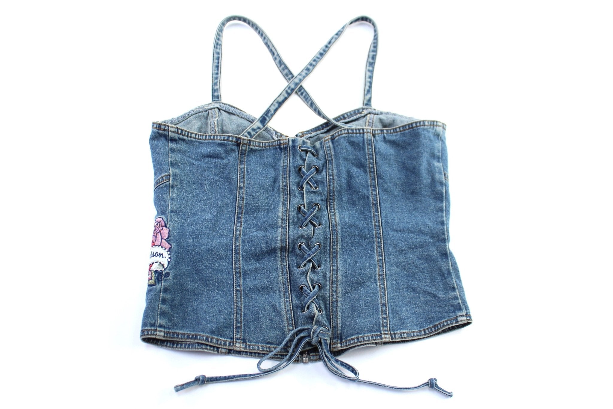 Women's Harley Davidson Motorcycles Denim Jean Corset – ThriftedThreads.com