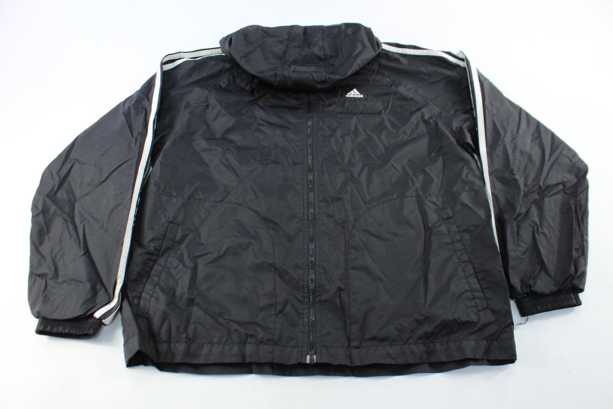 Adidas Embroidered Logo Black & White Striped Zip Up Jacket ...